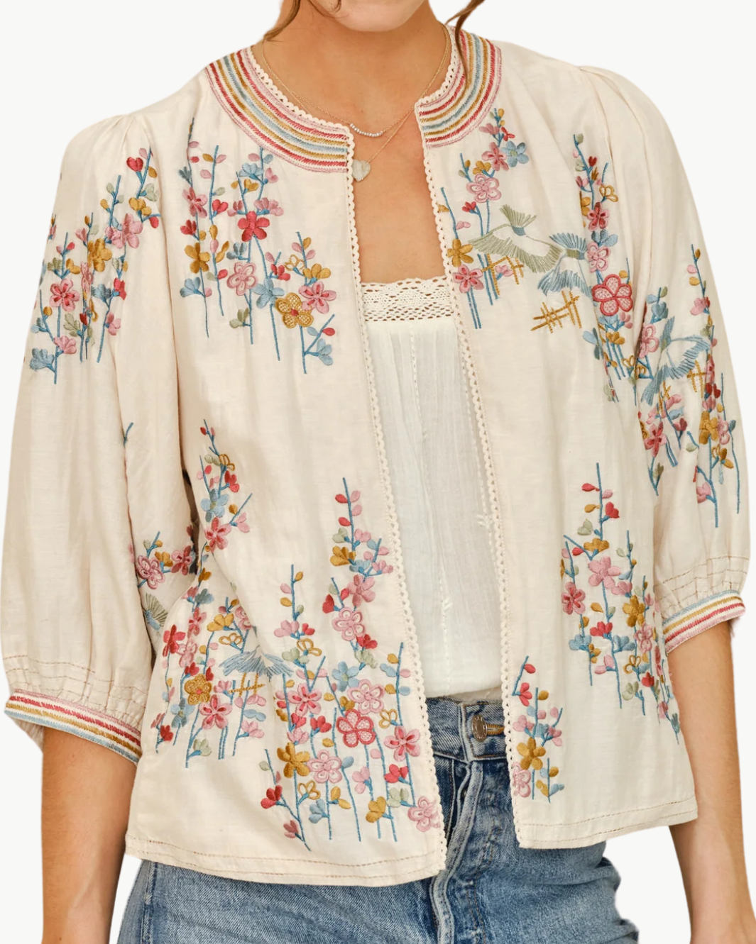 EMI JACKET IN ECRU/PASTEL | Romi Boutique